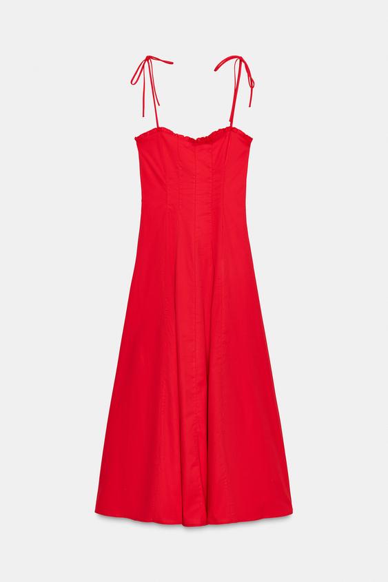 POPLIN MIDI DRESS - Red | ZARA Australia