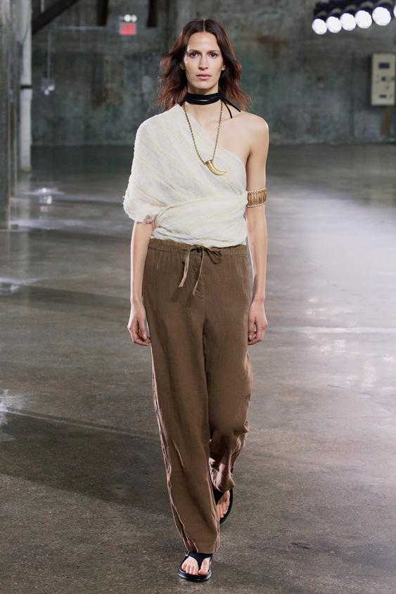 100 Linen Pants Zw Collection Brown Zara United States