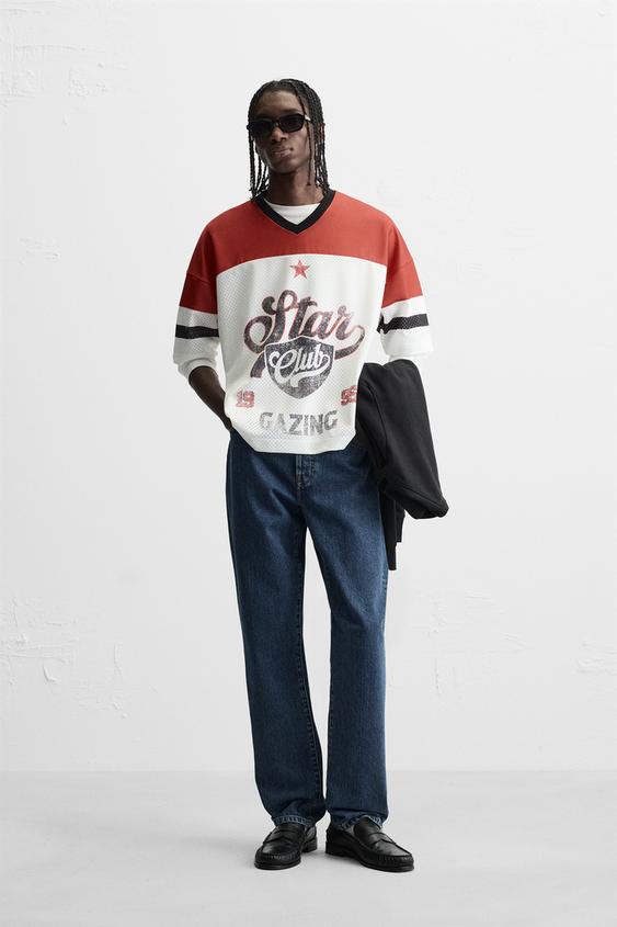 RETRO AMERICAN FOOTBALL T-SHIRT - Oyster-white | ZARA Hungary ...