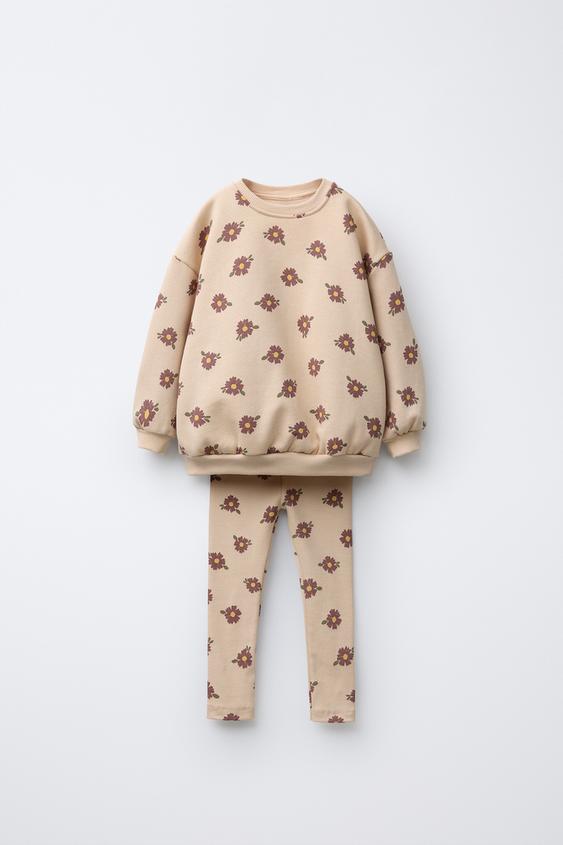 PRINTED RIB SWEATSHIRT AND LEGGING SET - Ocher | ZARA United States
