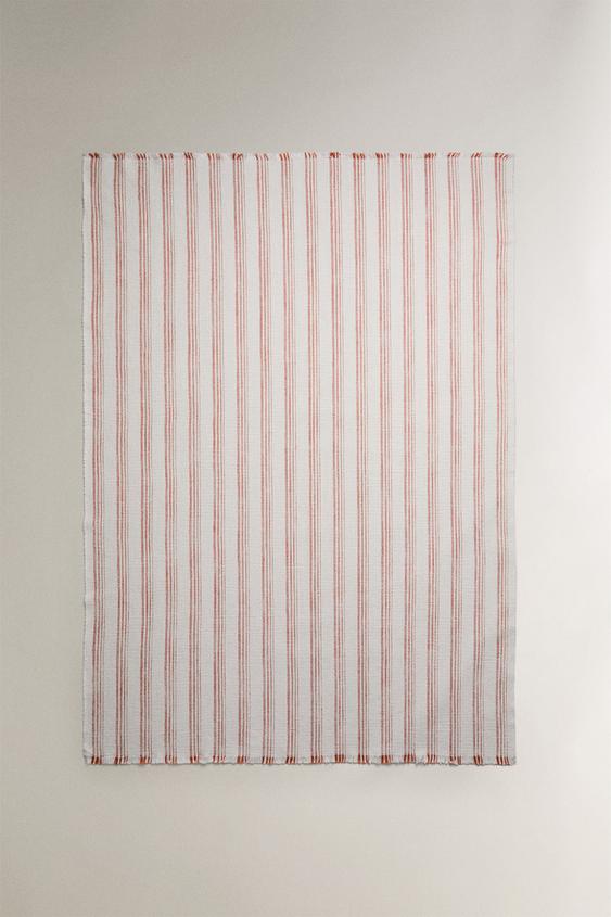 STRIPED COTTON THROW - Ecru | ZARA Turkey