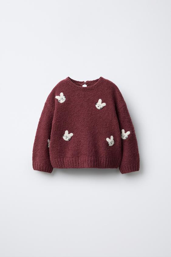 KNIT SWEATER WITH EMBROIDERED BUNNIES - Raspberry | ZARA United Kingdom