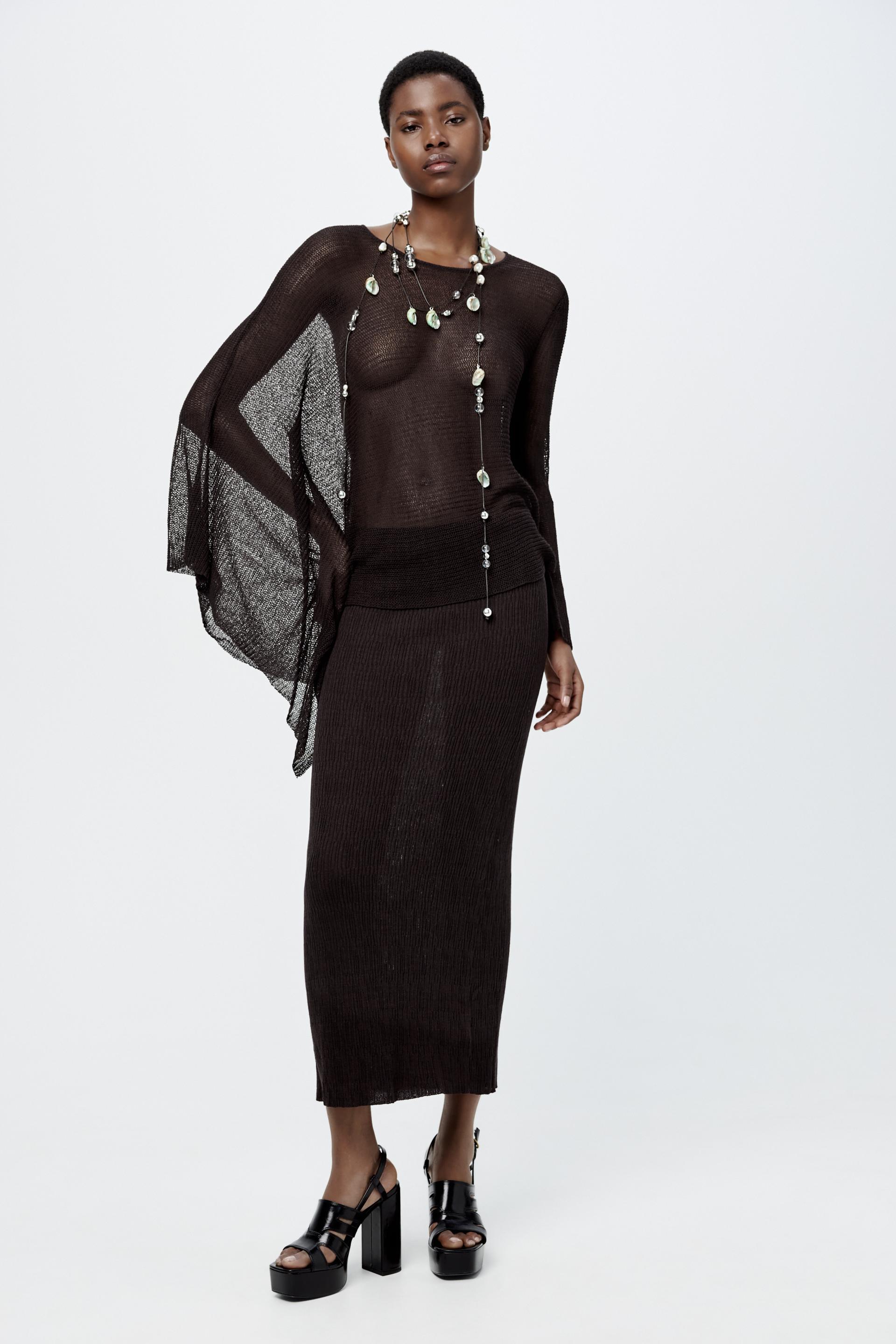 FINE KNIT MIDI SKIRT - Brown | ZARA Ireland