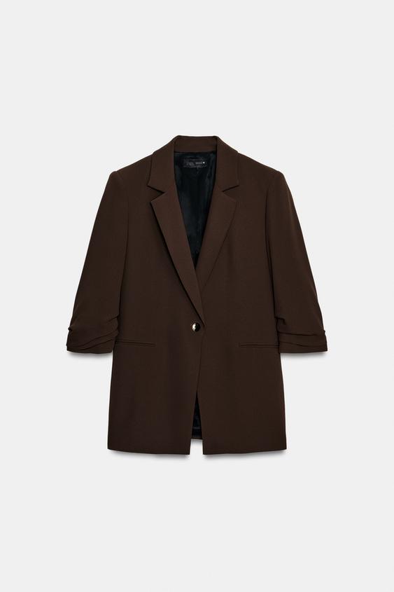 DRAPED SLEEVE BLAZER - Brown | ZARA Australia