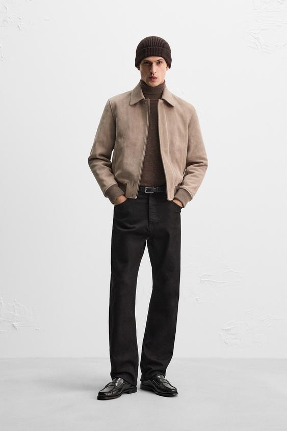 JAKET KULIT SUEDE - Cokelat gelap | ZARA Indonesia