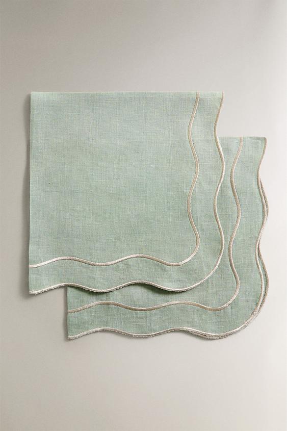 PACK OF LINEN CHRISTMAS NAPKINS WITH THREAD DETAIL (PACK OF 2) - Bluish ...