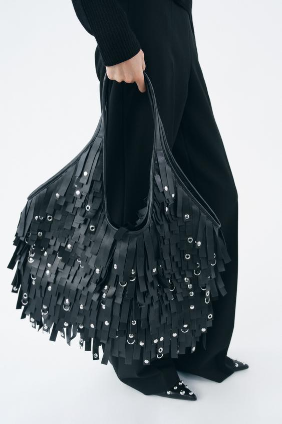 LEATHER FRINGE XL MAXI TOTE BAG - Black | ZARA Turkey