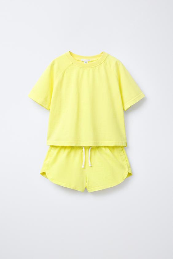 PLAIN JOGGING T-SHIRT AND BERMUDA SHORTS SET - Yellow | ZARA Turkey