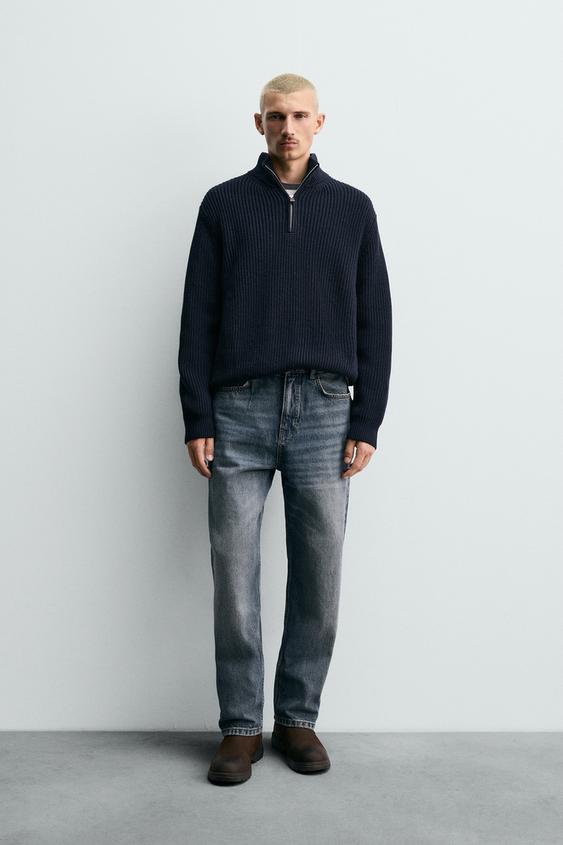 PURL KNIT QUARTER-ZIP SWEATER - Navy blue | ZARA United States