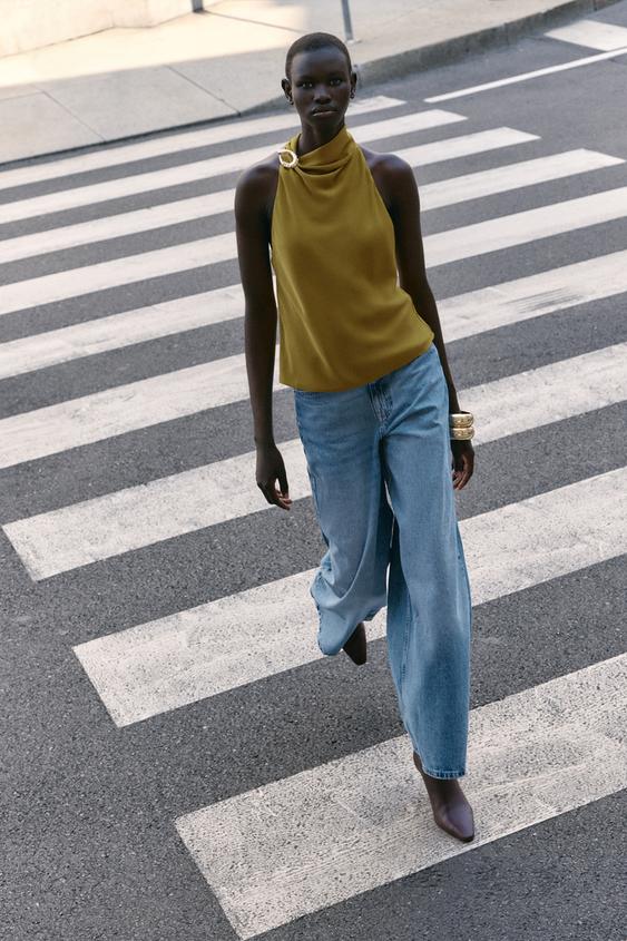 HARDWARE HALTER TOP - Olive green | ZARA United States