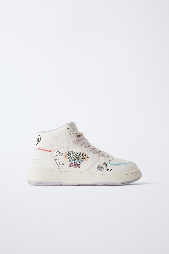 GRAFFITI HIGH-TOP SNEAKERS - White | ZARA New Zealand