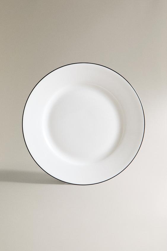 PLATO EXTENDIDO BONE CHINA FILO NEGRO - Blanco / Negro | ZARA Mexico