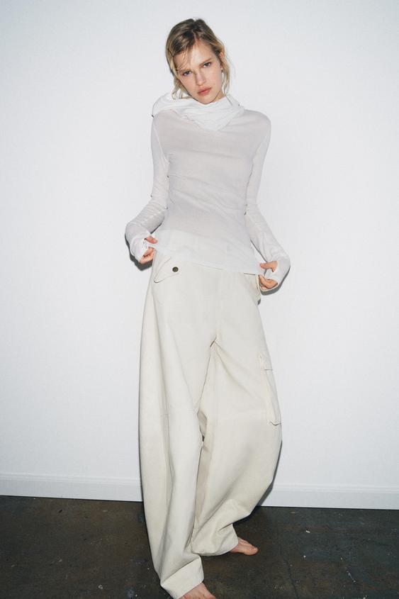 COTTON LONG SLEEVE T-SHIRT - Oyster-white | ZARA Hungary / Magyarország