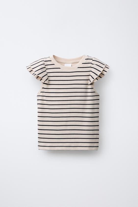 RUFFLED RIBBED T-SHIRT - Striped | ZARA United States