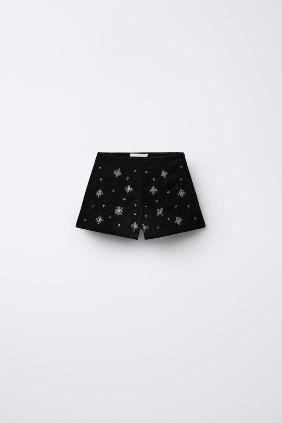 BEADED VELVET SHORTS - Black | ZARA Canada
