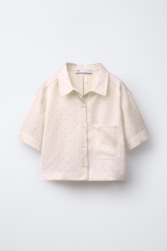 KEMEJA SATIN BERLIAN IMITASI - Beige muda | ZARA Indonesia