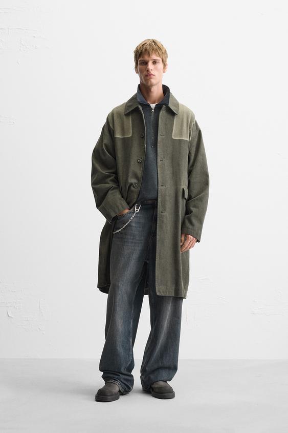 COLOUR BLOCK WASHED COAT - Green | ZARA Thailand