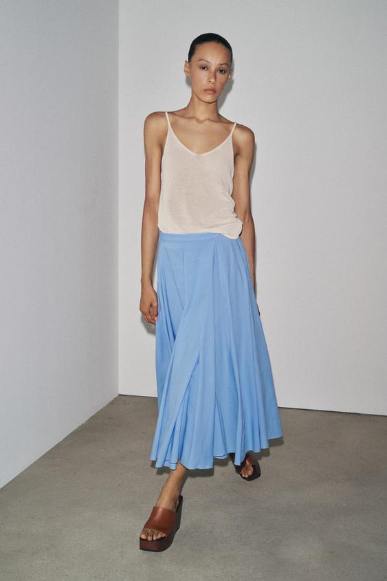 GONNA A VOLANT IN COTONE ZW COLLECTION - Blu chiaro | ZARA Italia / Italy