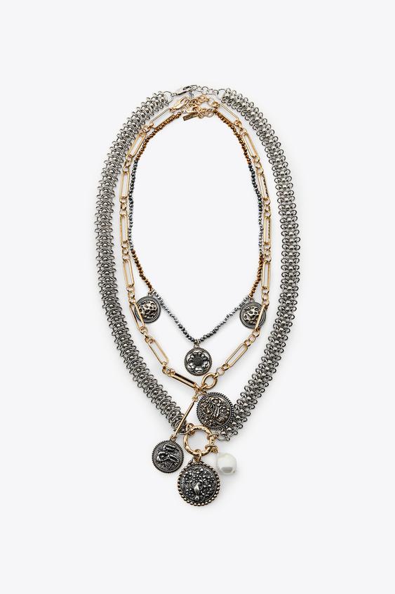 PACK 3 COLLARES CADENA MEDALLAS - Oro / Plata | ZARA Mexico