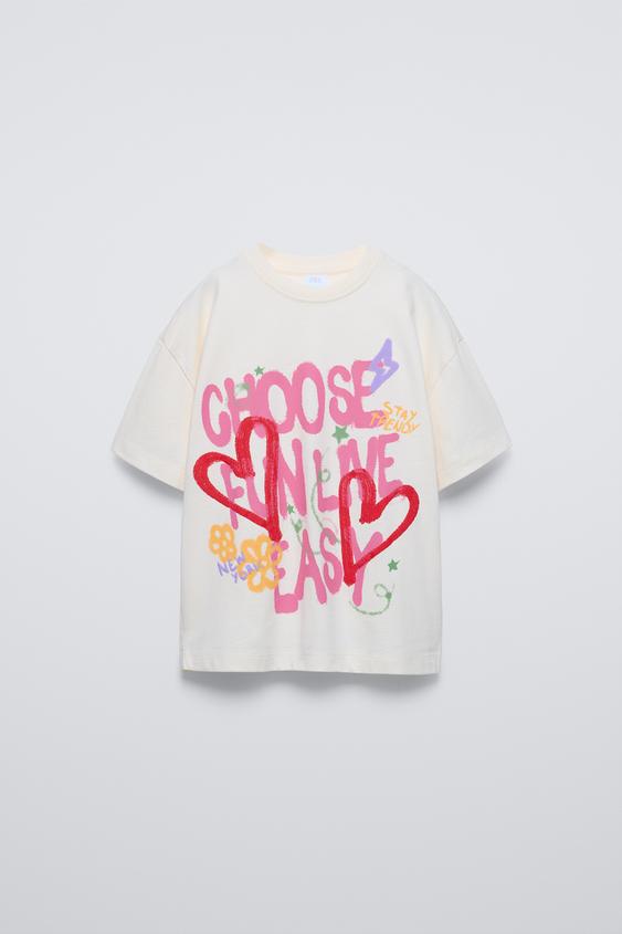 EMBOSSED GRAFFITI PRINT T-SHIRT - Ecru | ZARA Ireland