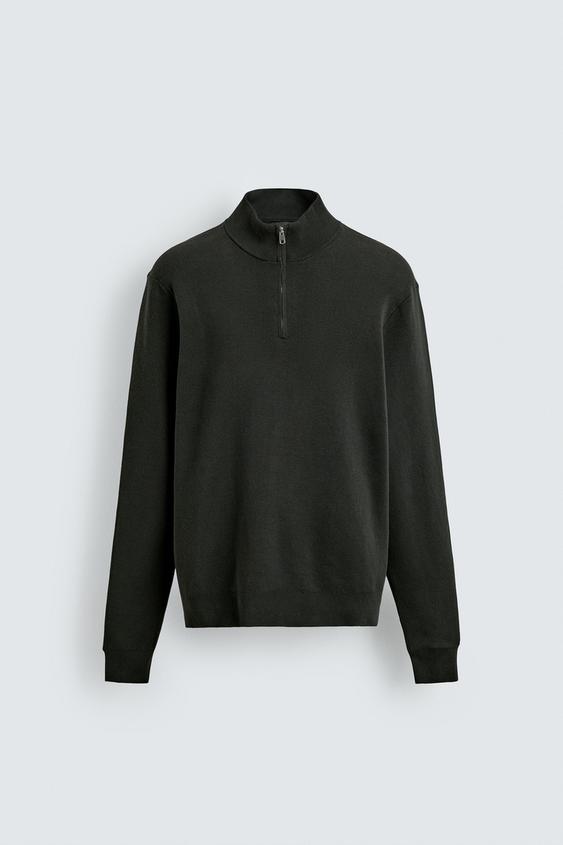 SUÉTER ALGODÓN CUELLO ZIPPER - Verde | ZARA Mexico