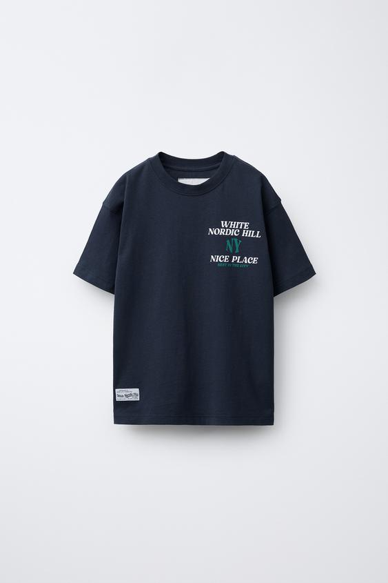VARSITY SLOGAN T-SHIRT WITH FLOCKING - Navy blue | ZARA Ireland