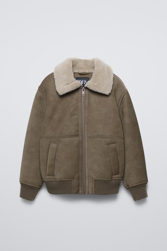 DOUBLE-FACED JACKET WITH FAUX SHEARLING - Mink | ZARA Singapore