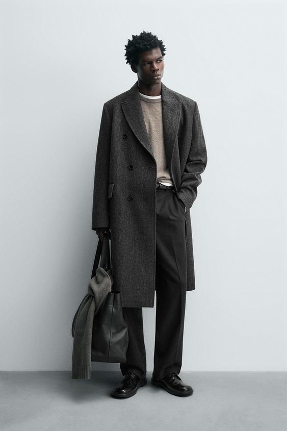 LIMITED EDITION WOOL BLEND HERRINGBONE DOUBLE-BREASTED COAT - Brown ...