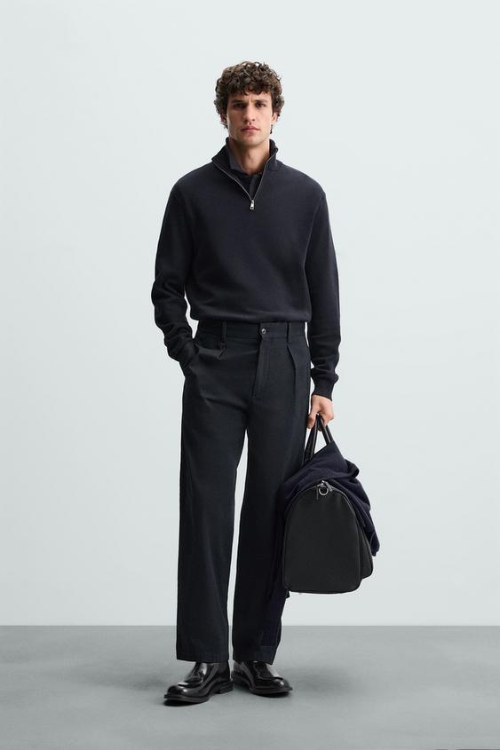 SUÉTER COM GOLA DE ZÍPER DE ALGODÃO - Azul-marinho | ZARA Brasil