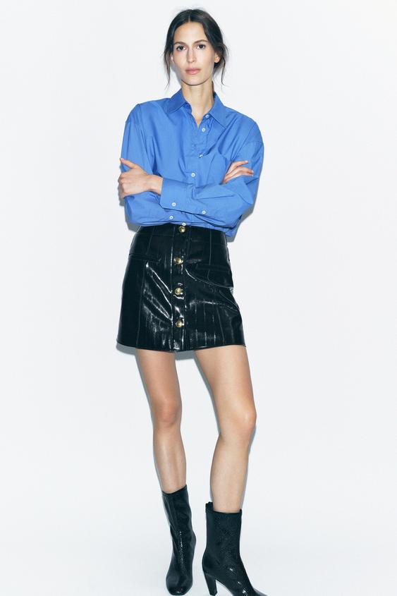 ΚΟΝΤΗ ΦΟΥΣΤΑ ΜΕ ΕΦΕ ΔΕΡΜΑΤΟΣ Zw Collection Μαύρο Zara Greece Ελλαδα