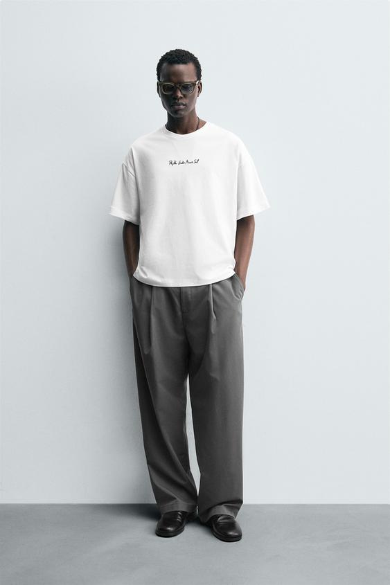 SLOGAN EMBROIDERED T-SHIRT - White | ZARA United Kingdom