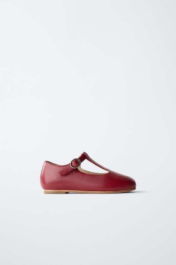T-BAR LEATHER BALLET FLATS LIMITED EDITION - Burgundy Red | ZARA United ...