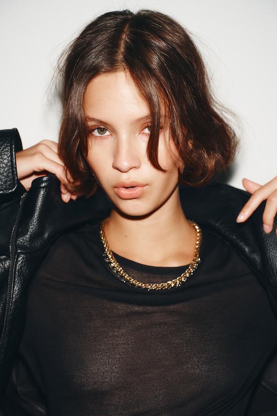 CONTRAST CHAIN LINK NECKLACE WITH JEWELS - Golden | ZARA Spain