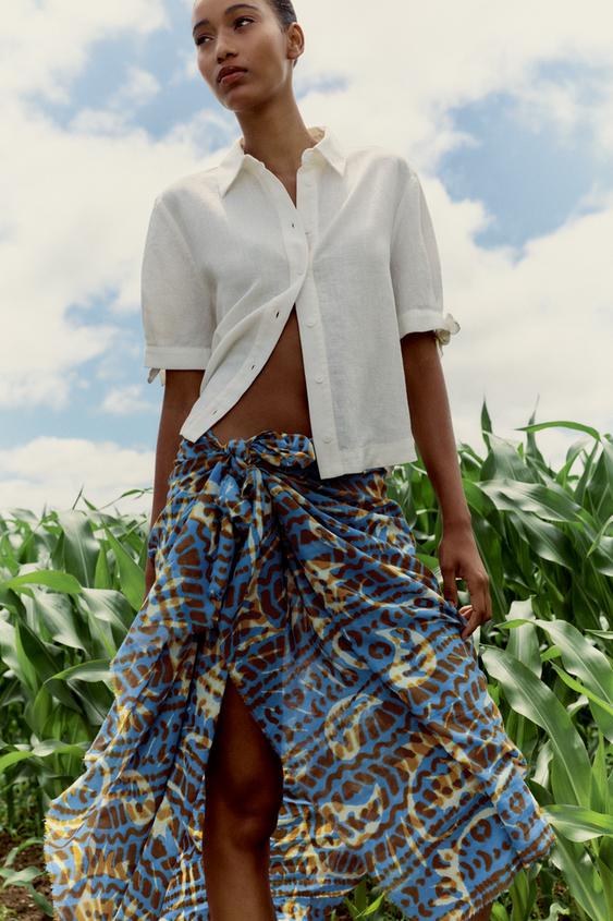 PAMUČNA MARAMA SA DEZENOM - Plava | ZARA Srbija / Serbia