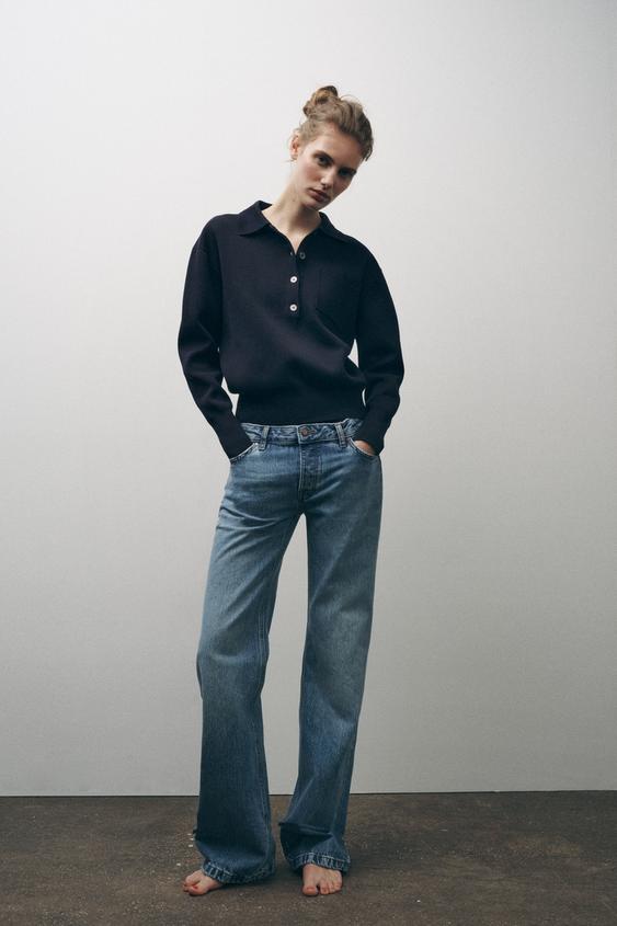 SUÉTER POLO DE TRICÔ LISO - Azul-marinho | ZARA Brasil