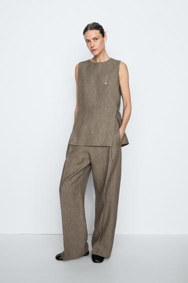 STUDIO textured top with cut-out details - Greenish | ZARA United States