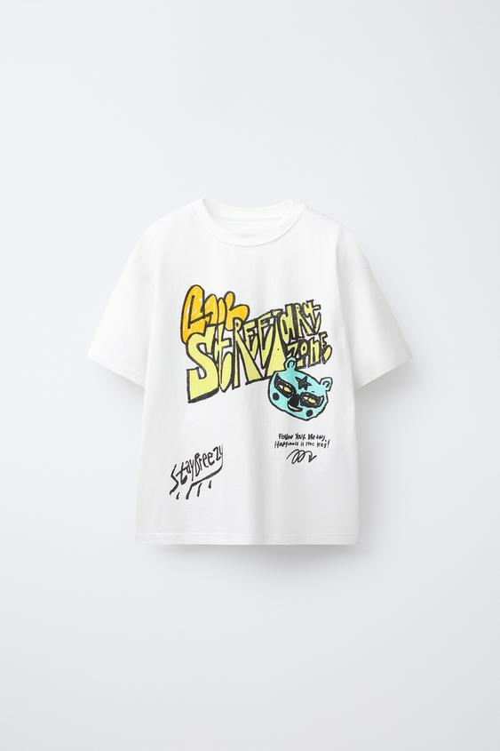 GRAFFITI PRINT T-SHIRT - Oyster-white | ZARA India