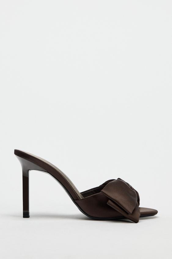 SATIN FINISH MAXI BOW HEELED SANDALS - Brown | ZARA United States