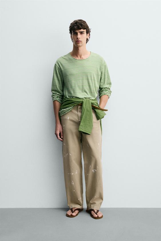 PANTALON CHINO STRAIGHT FIT EFFET ÉCLABOUSSURES - Beige | ZARA France