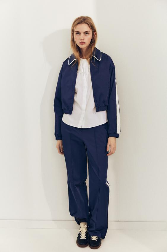 SATIN JACKET WITH SIDE STRIPE - Navy blue | ZARA New Zealand