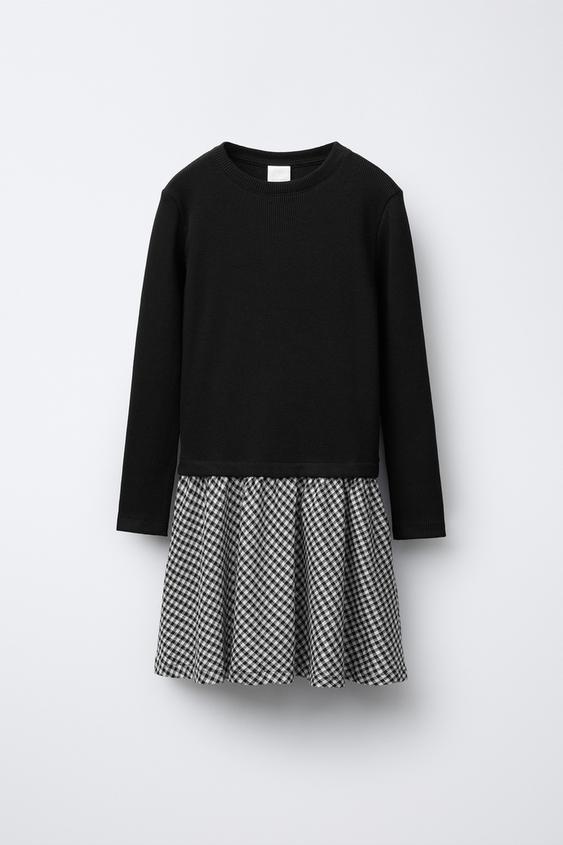 GECOMBINEERDE RIBJURK MET ROK MET RUITEN - Ecru / Zwart | ZARA ...