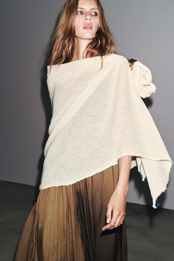 PLAIN BEADED SCARF - Ecru | ZARA United States