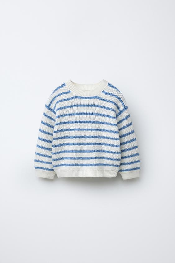 SUÉTER DE TRICÔ LISTRADO - Cru / Azul | ZARA Brasil