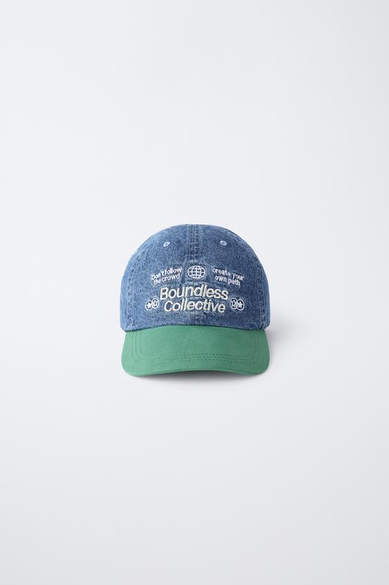 DENIM CAP WITH EMBROIDERED TEXT - Light green | ZARA Singapore