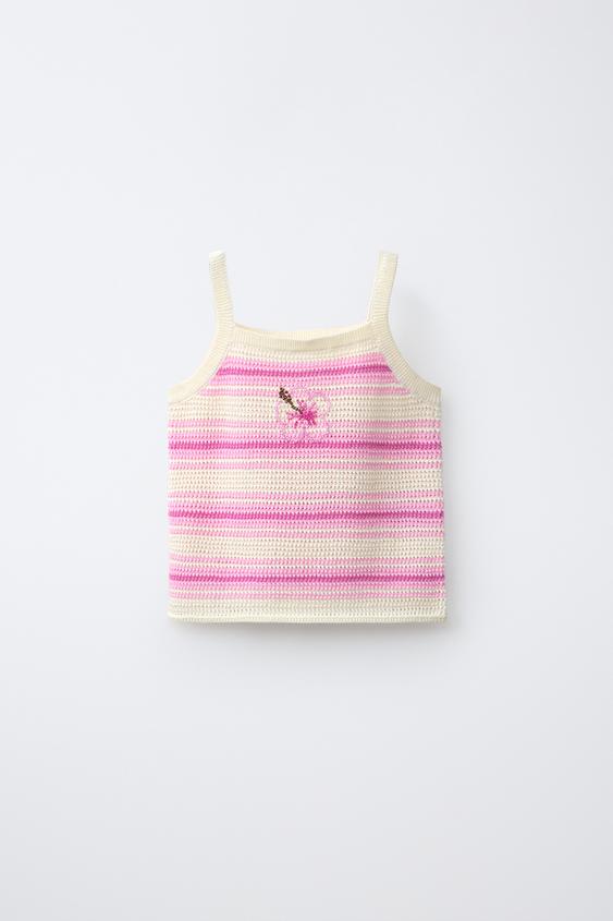 TOP EN MAILLE RAYURES HIBISCUS - Roses | ZARA France