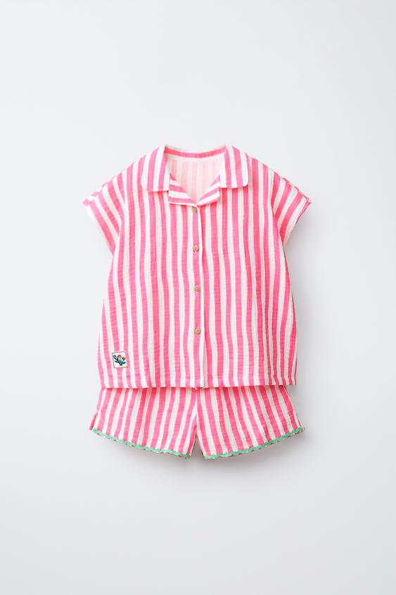2-6 TAHUN/ PIAMA GARIS BERTEKSTUR - Pink | ZARA Indonesia