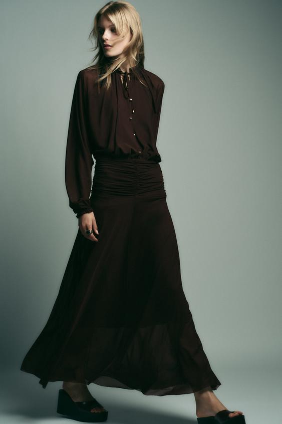 RUCHED LONG DRESS - Dark brown | ZARA Mexico