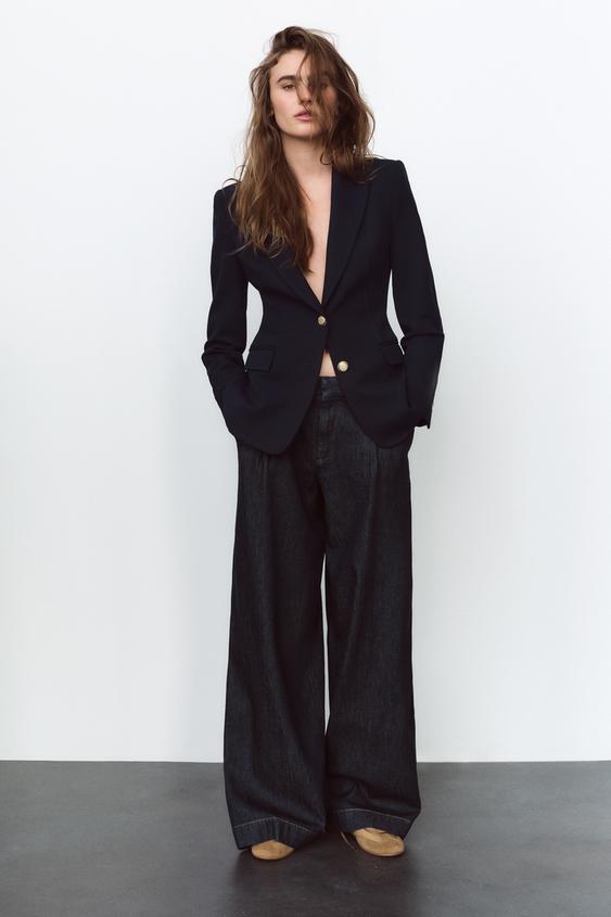 Blazer AjustÉ Avec Épaulettes Bleu Marine Zara Belgique Belgium