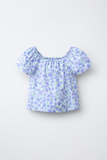 TOP À FLEURS FRONCÉ - Bleu / Lavande | ZARA France