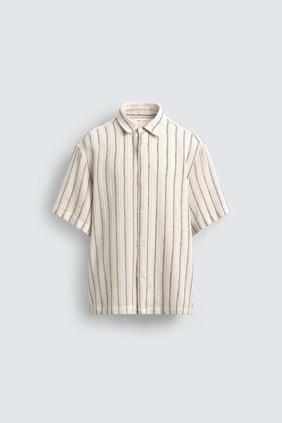 STRIPED TEXTURED SHIRT - CAMEL/WHITE | ZARA New Zealand